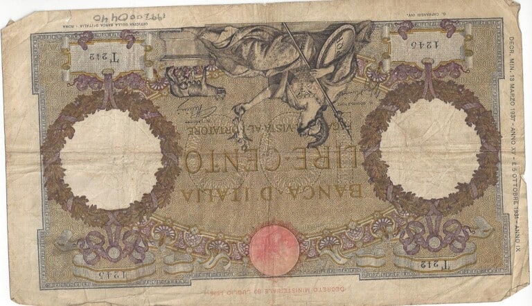 100 Lire Banco D'Italia, 1931-1937 - 48th Highlanders Museum Online