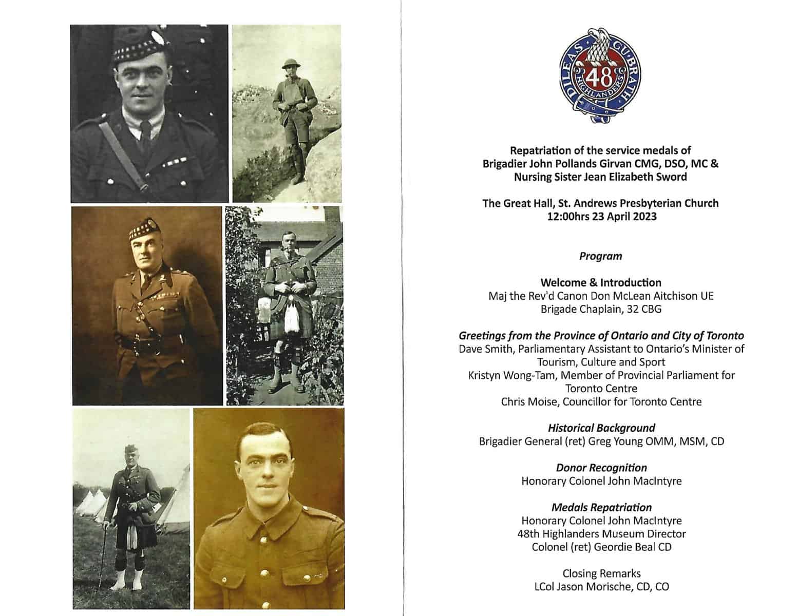 Program for presentation of Brigadier Girvan medals-23 April 2023 ...