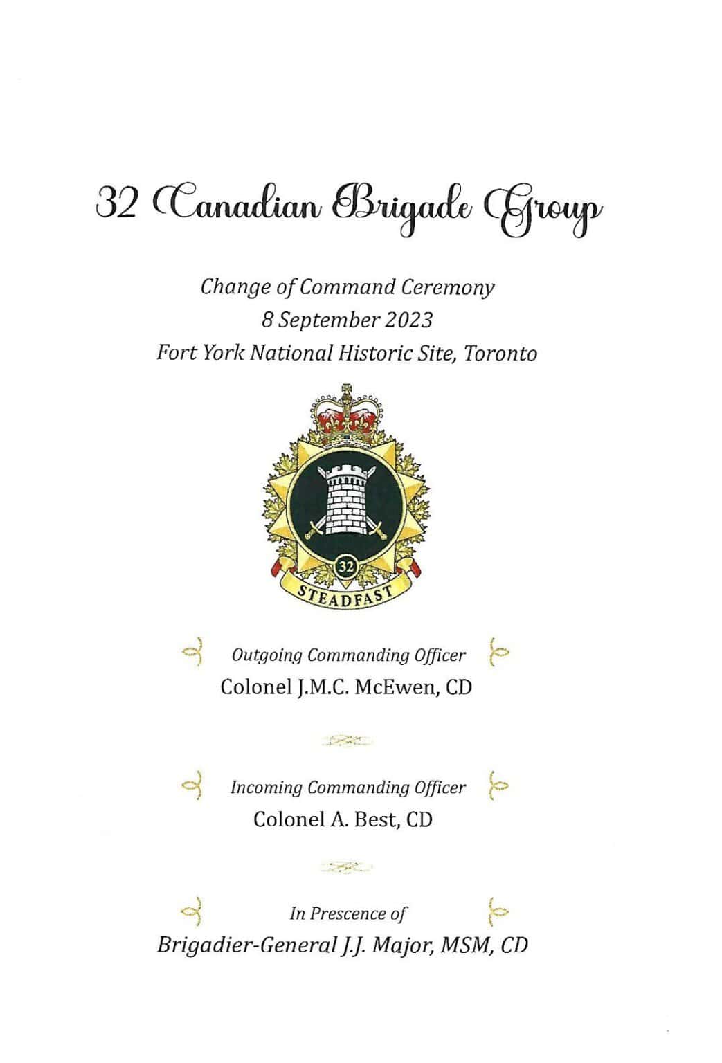 Change of Command - 32 Brigade Group - Col McEwen to Col Best - 8 Sept ...