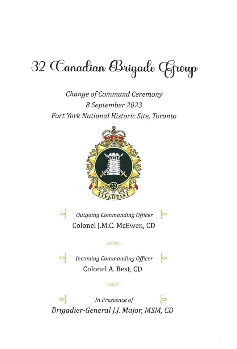 Change of Command – 32 Brigade Group – Col McEwen to Col Best – 8 Sept ...
